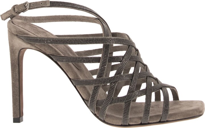 Brunello Cucinelli Precious Net Suede High Sandals - ShopStyle