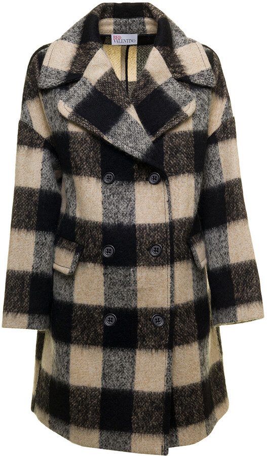 RED Valentino Double-breasted Check Wool Coat Woman - ShopStyle