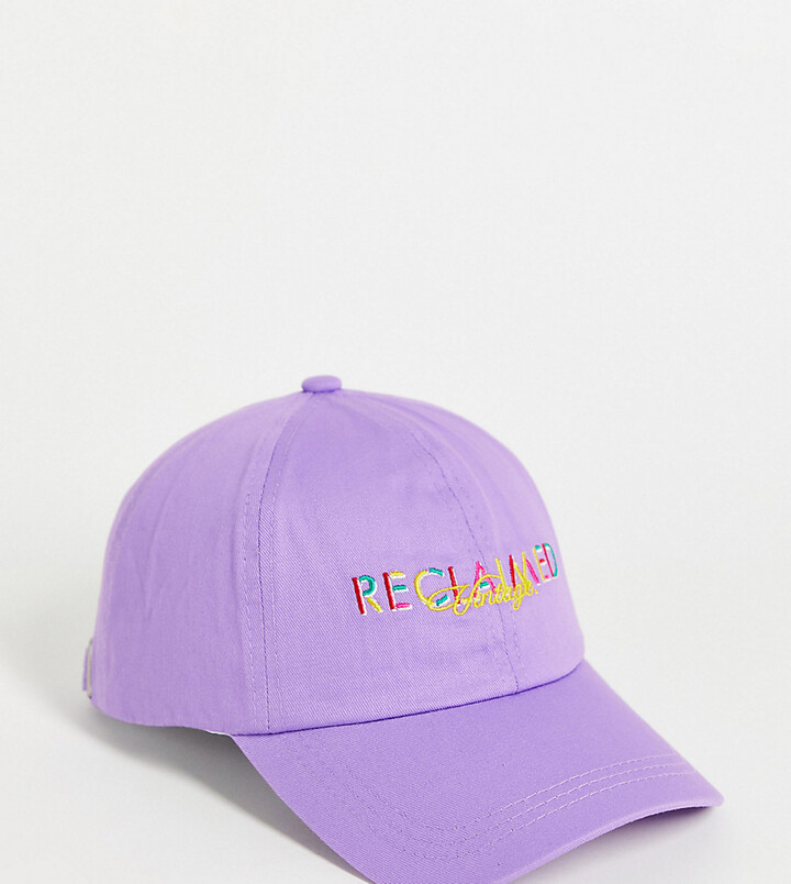 Reclaimed Vintage Inspired cap with rainbow logo embroidery in purple ...