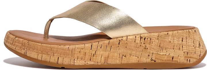 FitFlop F-Mode Metallic Leather/Cork Flatform Toe-Post Sandals - ShopStyle