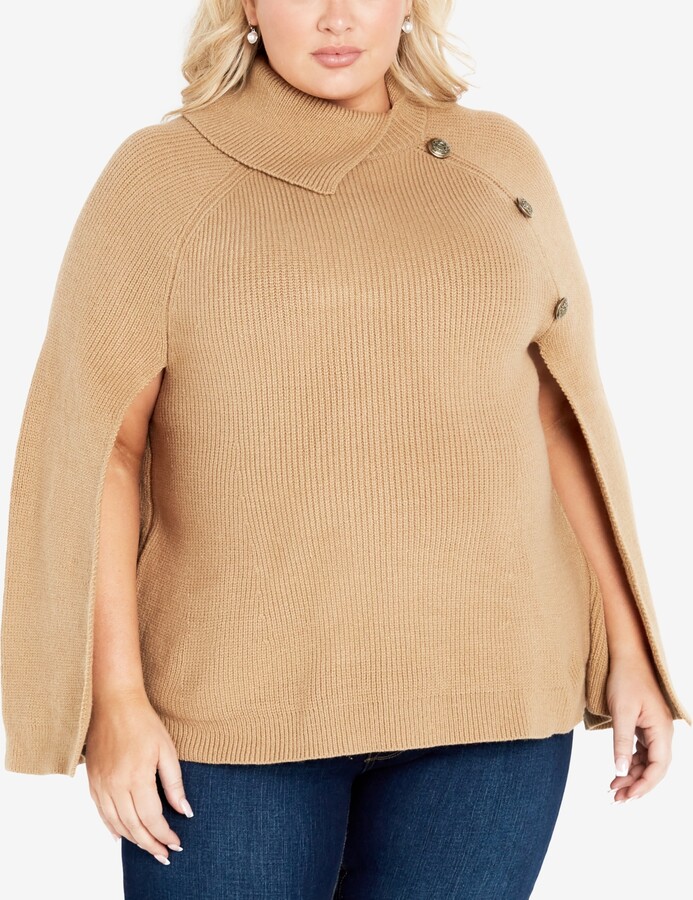 Avenue Plus Size Dani Button Cape Sweater - ShopStyle
