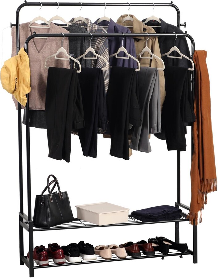 House of Home Double Clothes Rail Freestanding Heavy Duty Rack 2 Shoe ...
