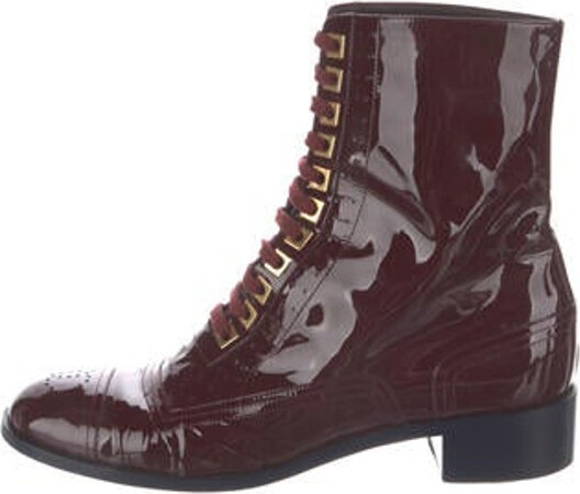 Chanel Patent Leather Lasercut Accents Combat Boots - ShopStyle