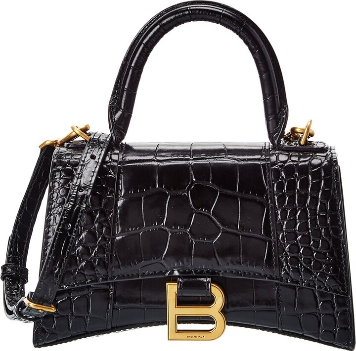 Balenciaga Hourglass Xs Croc-Embossed Leather Top Handle Satchel ...