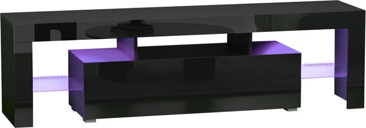 HOMCOM High Gloss TV Stand Cabinet with Remote Controlled LED Lights ...