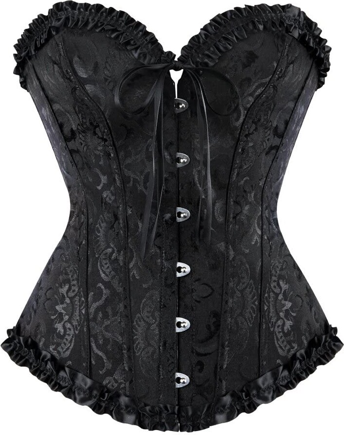 SZIVYSHI Women's Overbust Sweetheart Lace Up Plastic Bones Corset ...