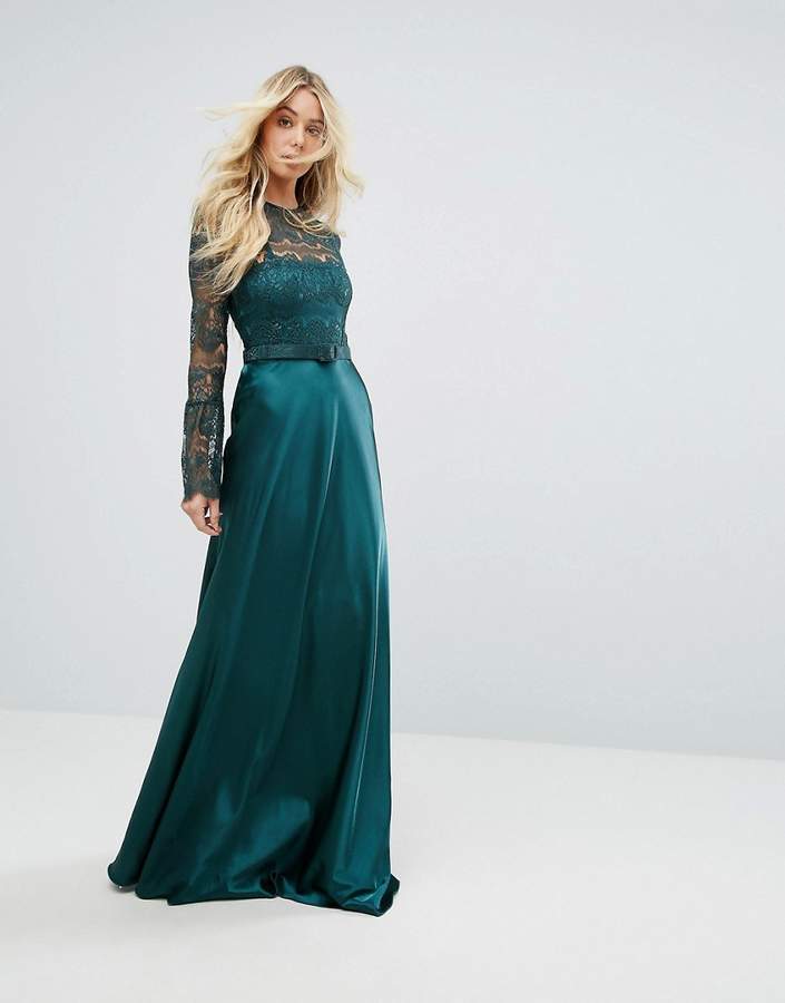 Body Frock Bodyfrock Lace Long Sleeve Maxi Dress With Satin Skirt ...