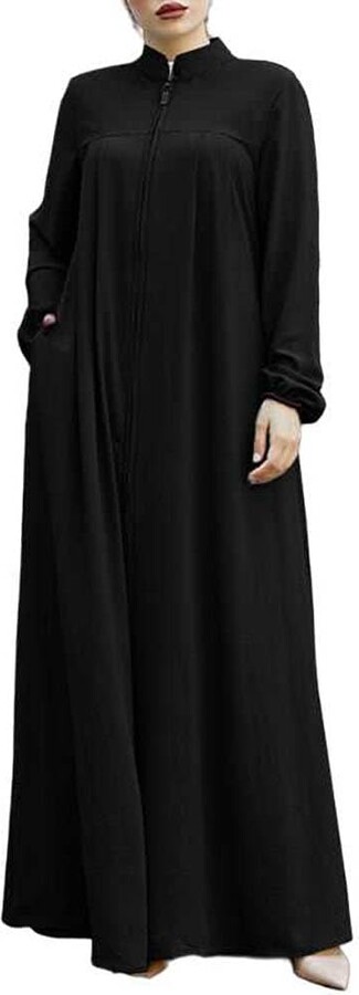 Generic Muslim Women Maxi Dress Long Sleeve Front Zipper Dress Prayer ...