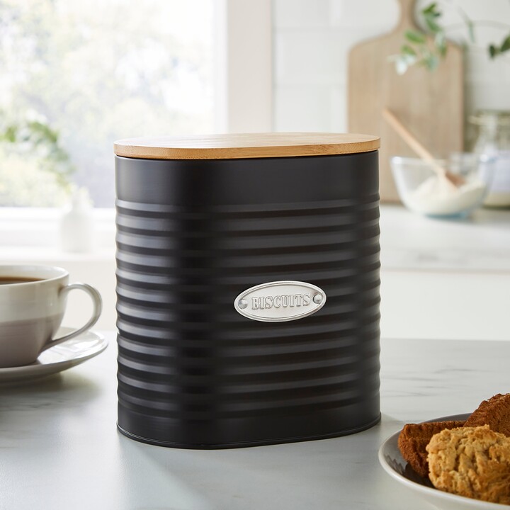 Dunelm Metal Biscuit Canister with Badge Black Black - ShopStyle Food ...