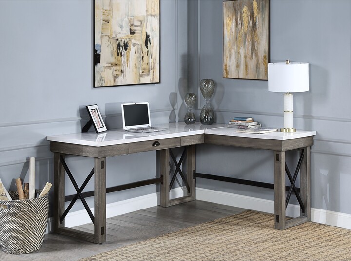 TOSWIN Writing Desk with Lift Top in Rustic Finish - Marble Table Top ...