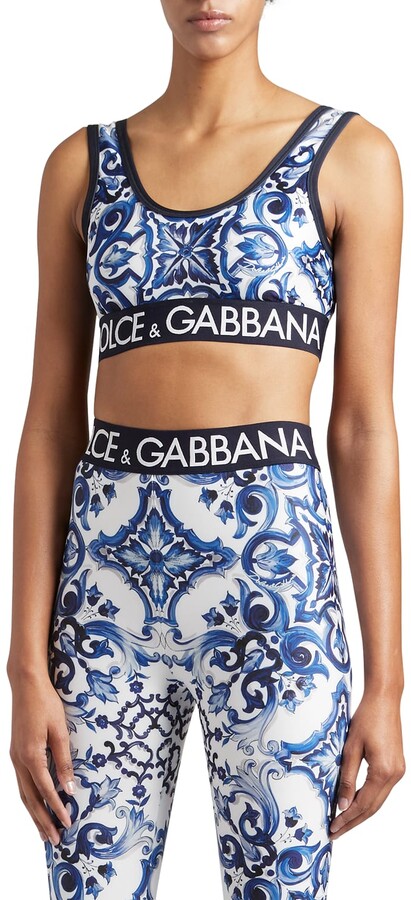 Dolce & Gabbana Logo Band Tile-Print Lycra Bra Top - ShopStyle
