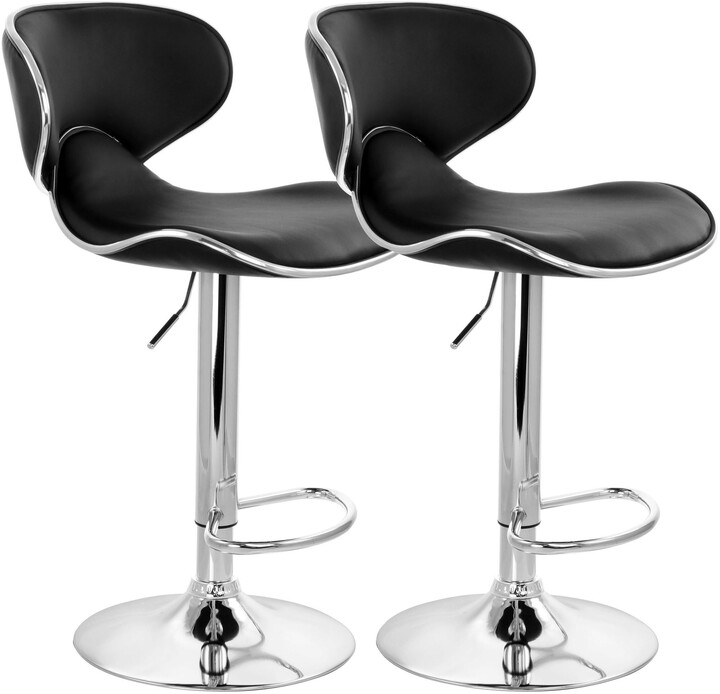 Elama Slim Faux Leather Modern Bar Stool Black Adjustable Swivel Base ...