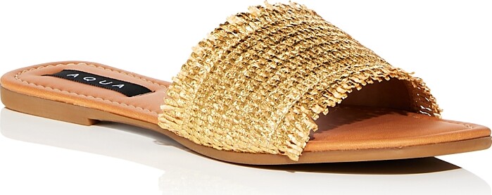 Aqua Women's Meile Fringed Raffia Slide Sandals - Exclusive - ShopStyle