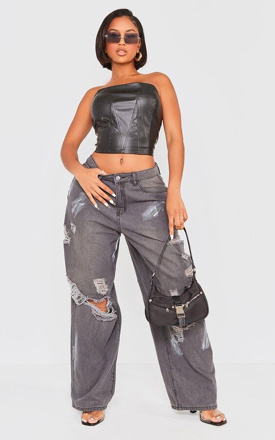 Shape Washed Black Denim Ripped Knee Straight Leg Jeans - ShopStyle