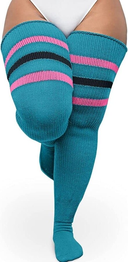 THUNDA THIGHS AQUA NEON Extra Long Thigh High Socks Over the Knee High ...