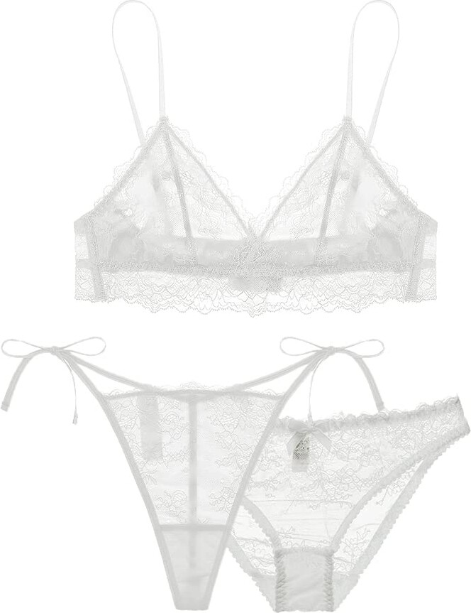 Varsmiss Women Sexy Bra Set Floral Lace Lingerie Bralette And Mini