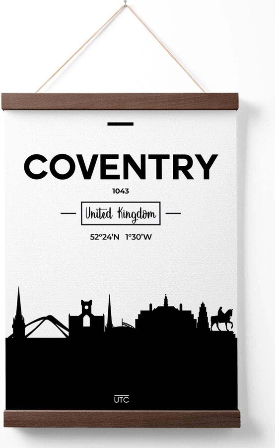 ARTZE Coventry Black and White City Skyline Poster with Walnut Hanger ...