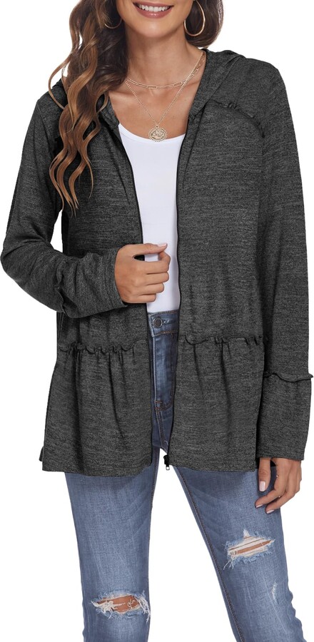 DEESHA Long Sleeve Full Zip Up Hoodie for Women stringy selvedge ...