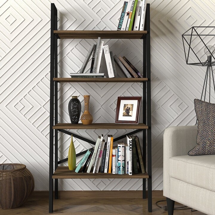 Metal Legs Rustik Style Bookcese Gorgeours 4 Tier Industrial Metal ...