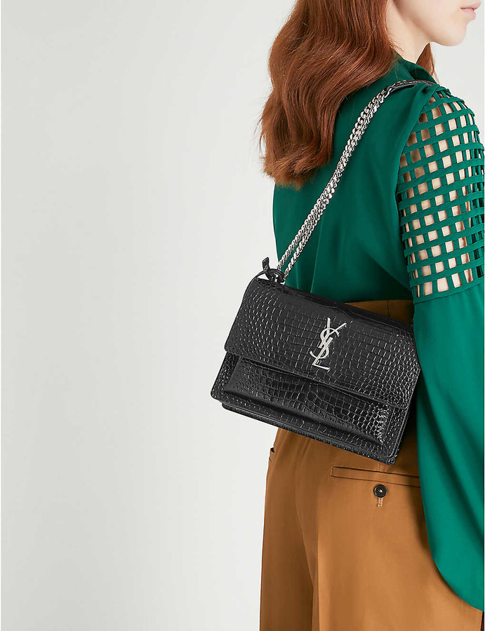 Saint Laurent Sunset medium crocodile-embossed leather shoulder bag - ShopStyle