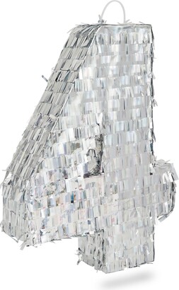 Blue Panda Small Silver Foil Number 4 Pinata for Kids 4th Birthday ...