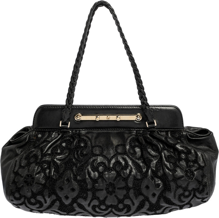 Valentino Leather Floral Embroidered Frame Satchel - ShopStyle
