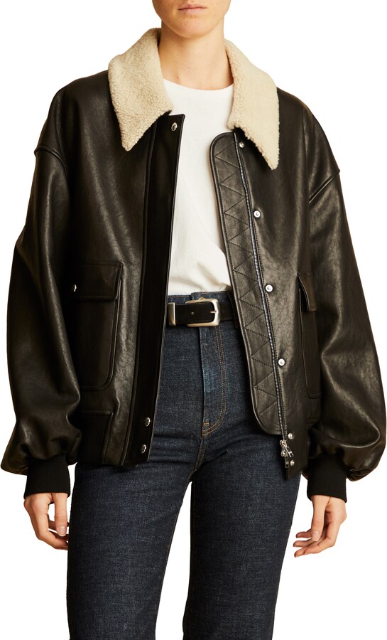 KHAITE Shellar Lambskin Leather Jacket with Genuine Shearling Collar ...
