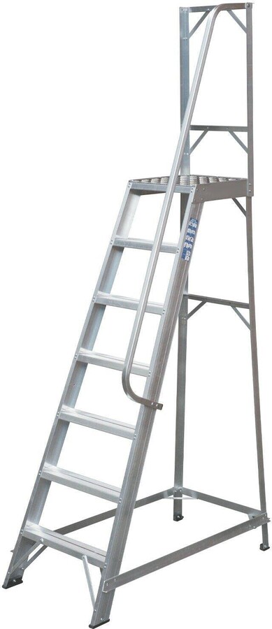 Loops 1.7m Heavy Duty Single Sided Fixed Step Ladders Handrail Platform ...