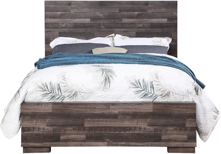 Calnod Juniper Queen Bed, Dark Oak Finish, Tranditional & Rustic Style, Solid Pine Wood Frame ...