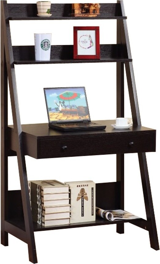 EDWINRAY Modern Style Ladder Home Office Desk with 3 Open Shelves and 1 ...