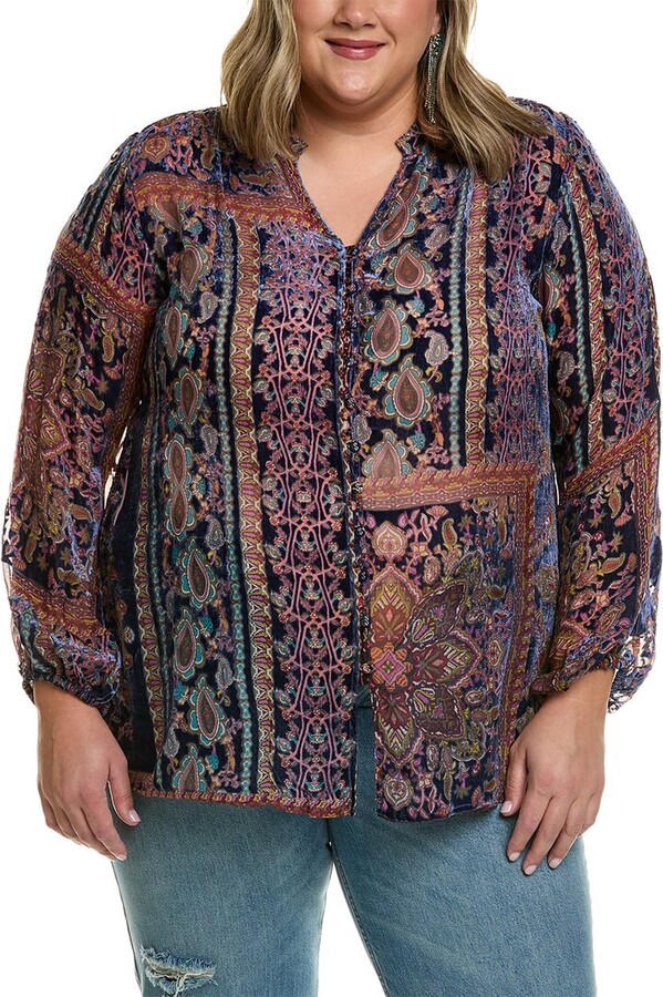 Johnny Was Plus Omo Burnout Lydia Silk-Blend Blouse - ShopStyle Tops