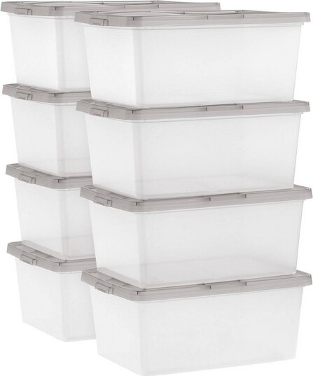Iris 8pk 4.25 Gallon Snap Top Plastic Storage Box Clear with Gray Lid ...