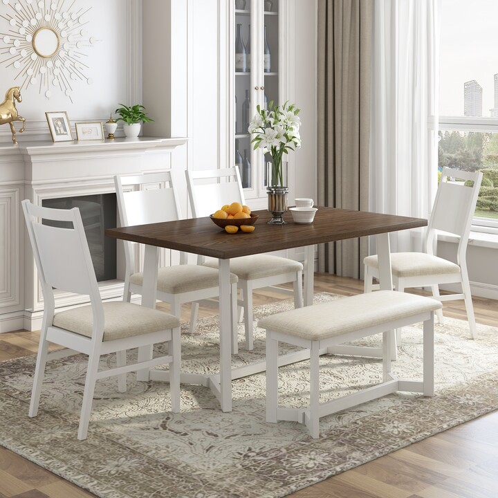 EDWINRAYLLC Rustic Dining Set 6-Piece with Rectangular Texture Dining ...