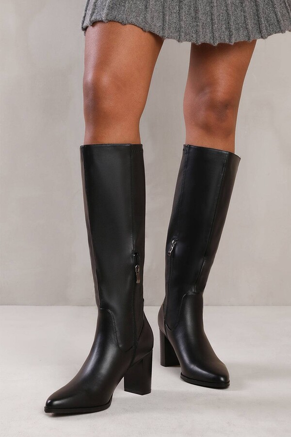 Where's That From 'Alpha' Block Heel Knee High Boots With Stitch Detail ...