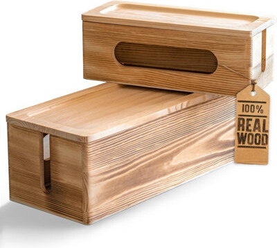 Inbox Zero Set Of 2, Wood Cable Management Boxes, Large And Medium Cord ...