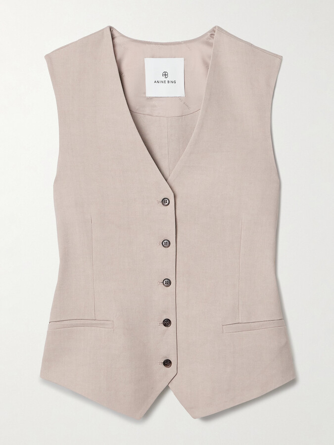 Anine Bing Lena Linen-blend Vest - Neutrals - ShopStyle