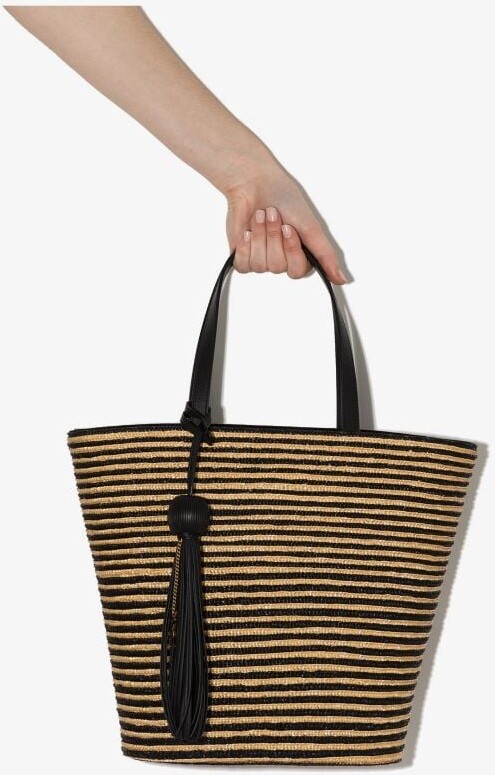 Saint Laurent Neutral Panier Striped Raffia Tote Bag - Women's - Raffia ...