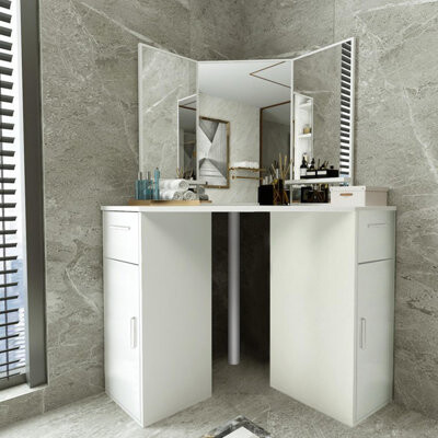 Ebern Designs Modern Corner Dressing Table With Drawer, Storage Cabinet ...