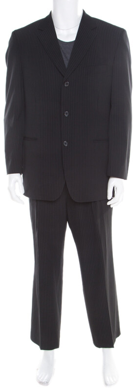Boss by Hugo Boss Black Striped Wool Einstein/Sigma Suit XL - ShopStyle