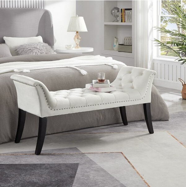 WhizMax Upholstered Ottoman Bench Stool Rectangular Velvet Fabric ...