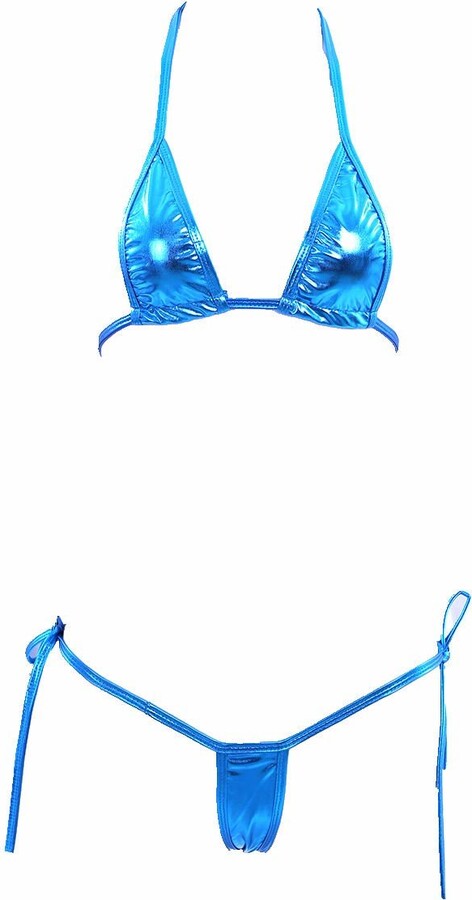 Iiniim Womens Wet Look Halter Top With G String Bikini Set Swimsuit