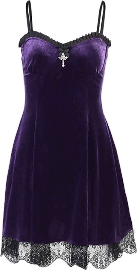 DINGJIUYAN Gothic Mini Dress Women Spaghetti Straps Vintage Black Cut ...