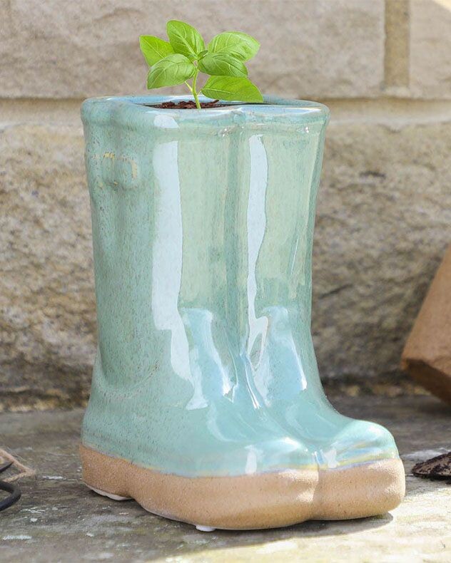 Dibor Small Sage Green Wellingtons Boots Ceramic Indoor Outdoor Flower ...