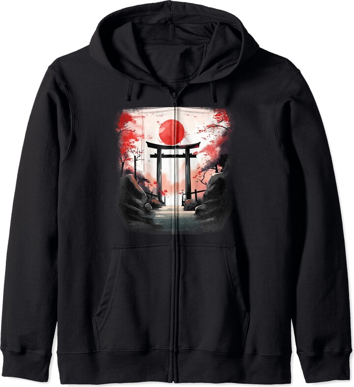 Japanese torii gate gifts Torii Temple Japanese Gate Torii Traditional Japanese Zip Hoodie ...
