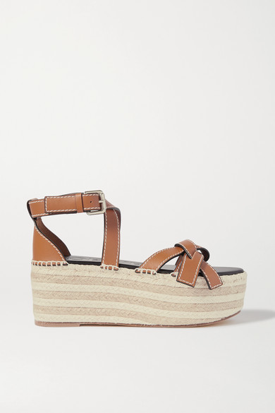 Loewe Gate Topstitched Leather Espadrille Platform Sandals - Brown ...