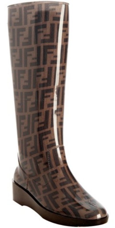 Fendi tobacco zucca rubber wedge rain boots - ShopStyle