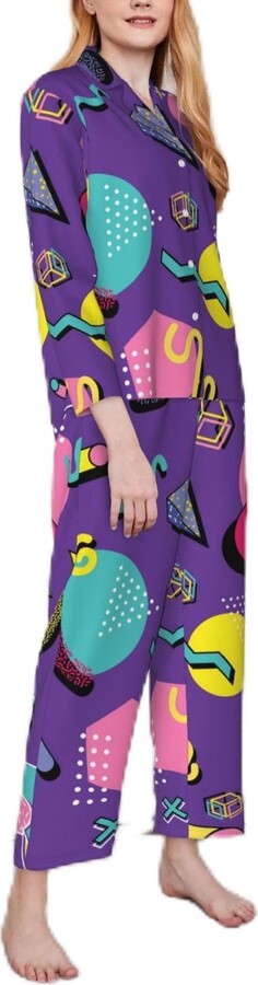 Repaly Purple 80s 90s Style Pattern Womens Pyjamas Set Famulily Women ...