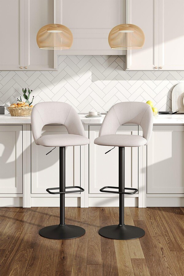 Living and Home 2 Set Beige Linen Height Adjustable Swivel Breakfast ...