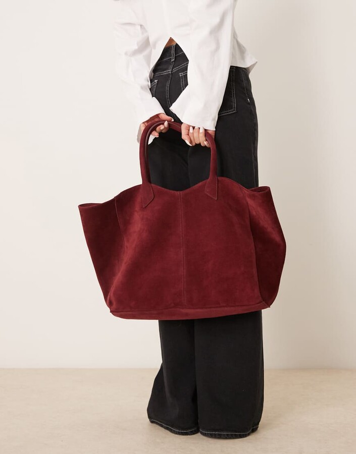 ASOS DESIGN Premium suede bonded tote bag in burgundy - ShopStyle