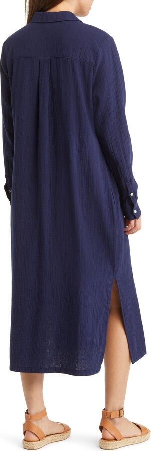 Caslon Cotton Gauze Long Sleeve Midi Shirtdress - ShopStyle